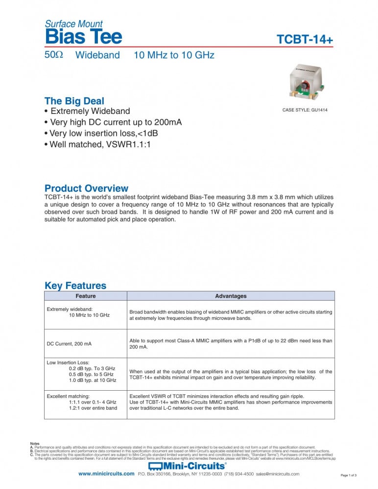 TCBT-14+ product overview and key specifications
