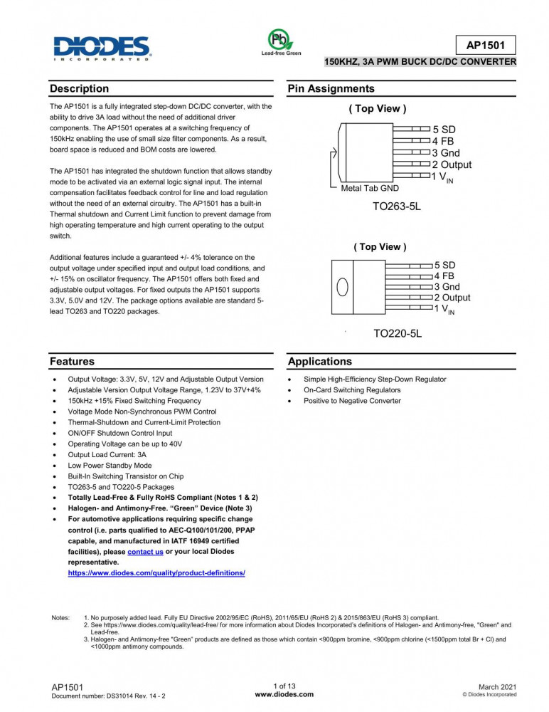 AP1501 datasheet page 1