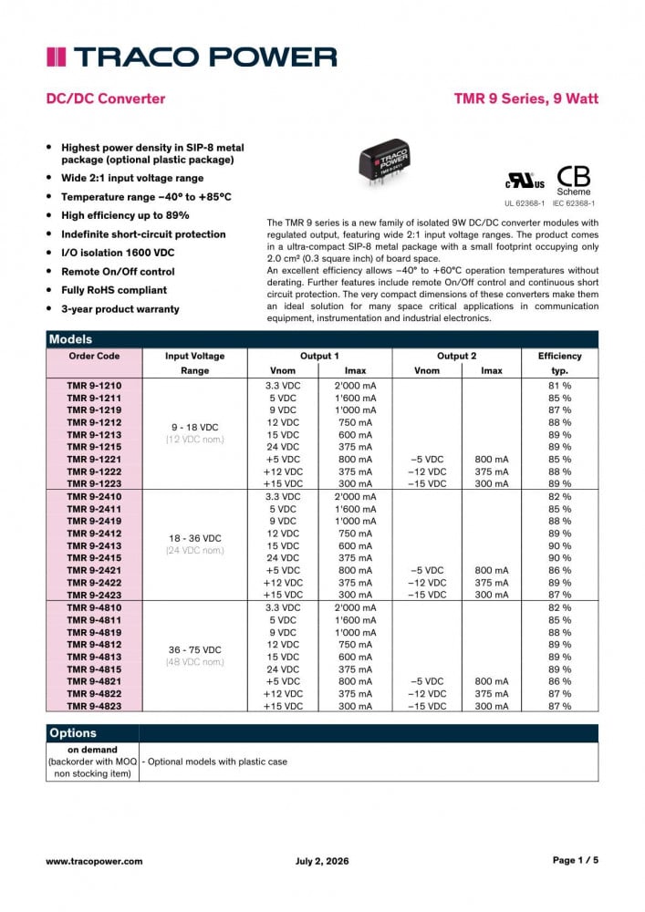 TMR 9 series documentation, page 1