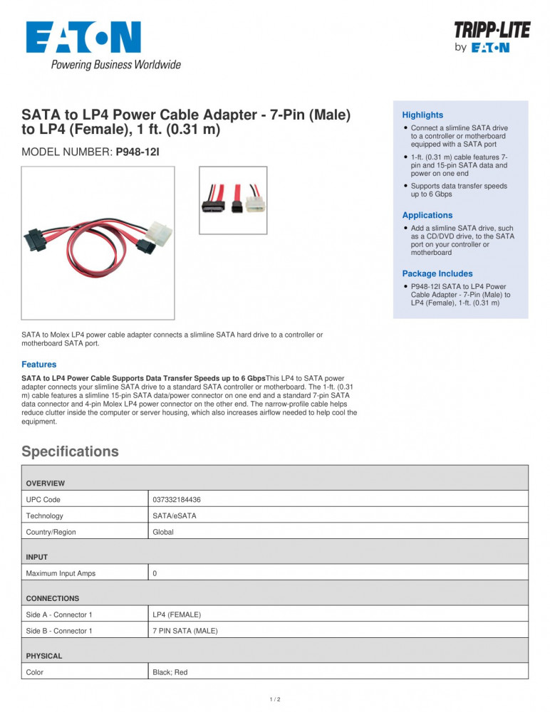 EATON P948-12I product documentation page 1