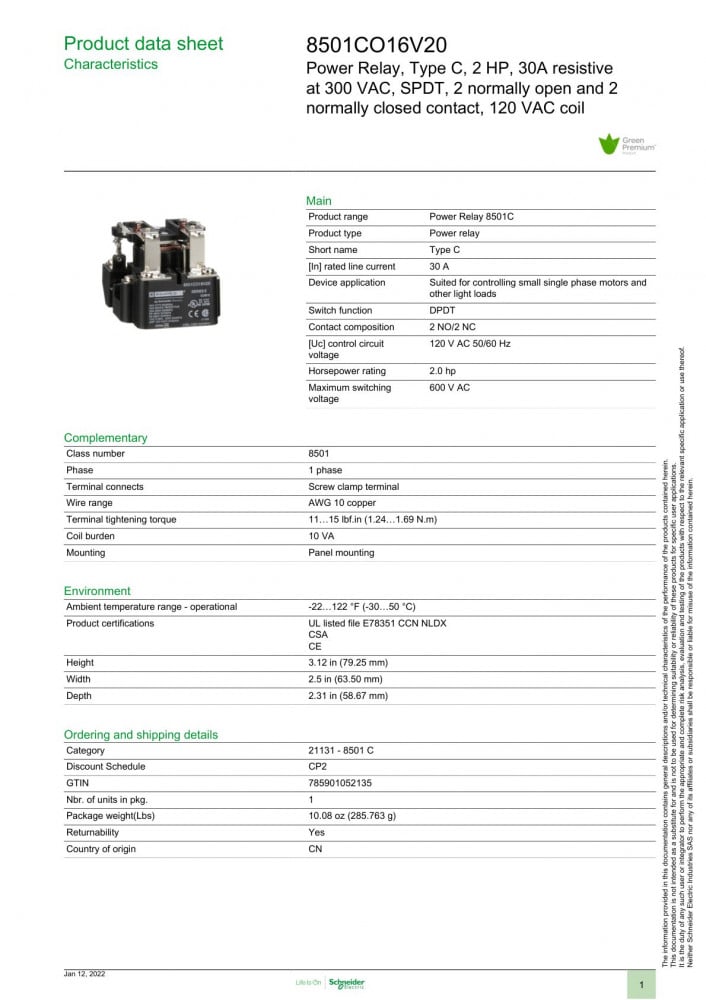 8501CO16V20 technical document page 1