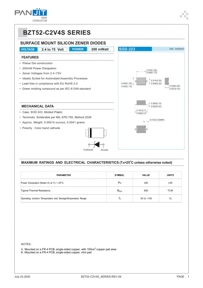 PANJIT BZT52-C2V4S series datasheet page 1