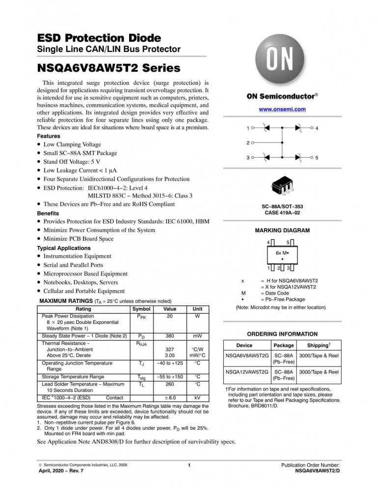NSQA6V8AW5T2G datasheet page 1