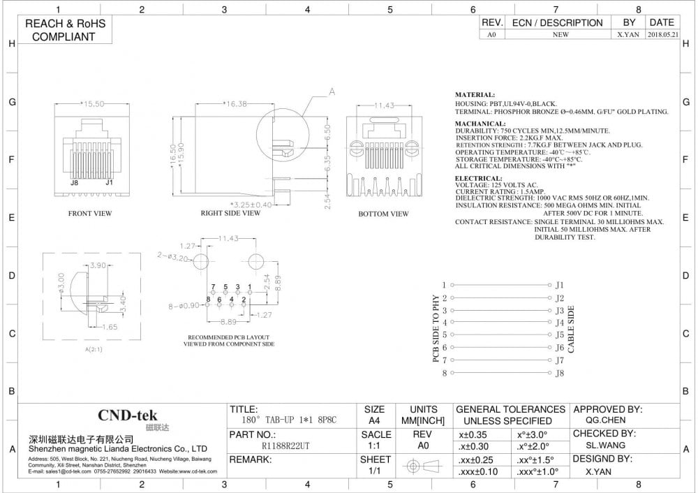 CND-tek R1188R22UT technical drawing preview