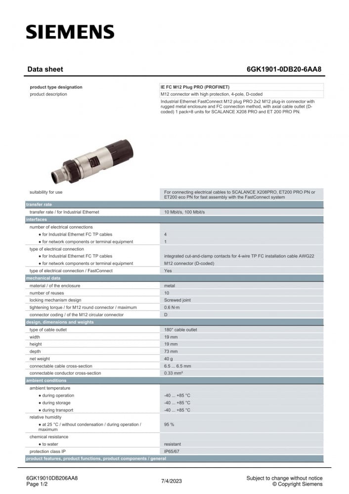 SIEMENS product documentation page 1