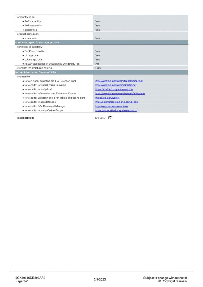 SIEMENS product documentation page 2
