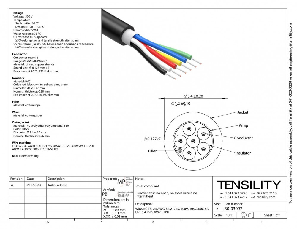 Tensility International 30-03097 cable drawing and specifications