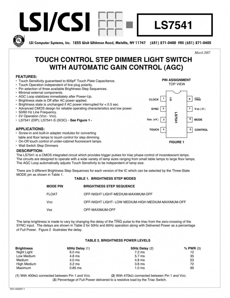 LS7541-S datasheet page 1