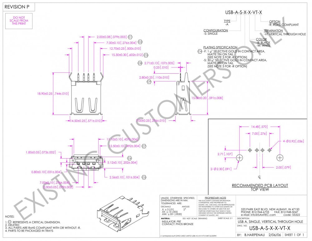Samtec USB-A-S-F-B-VT technical drawing preview