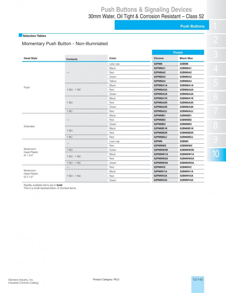 SIEMENS 52 Series push button selection guide page 2