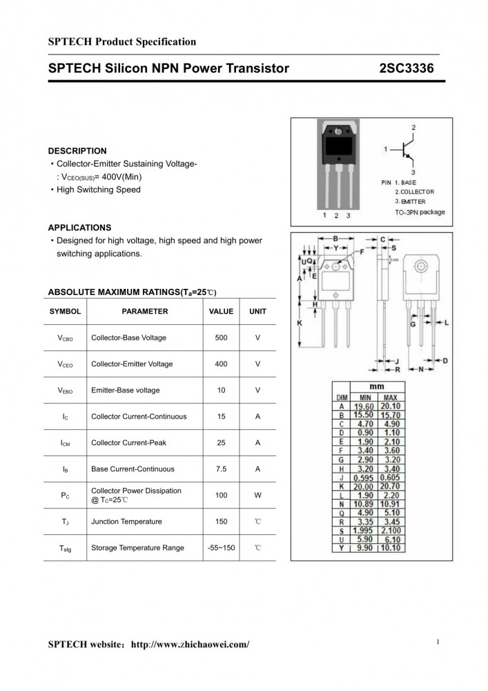 2SC3336 SPTECH datasheet page 1