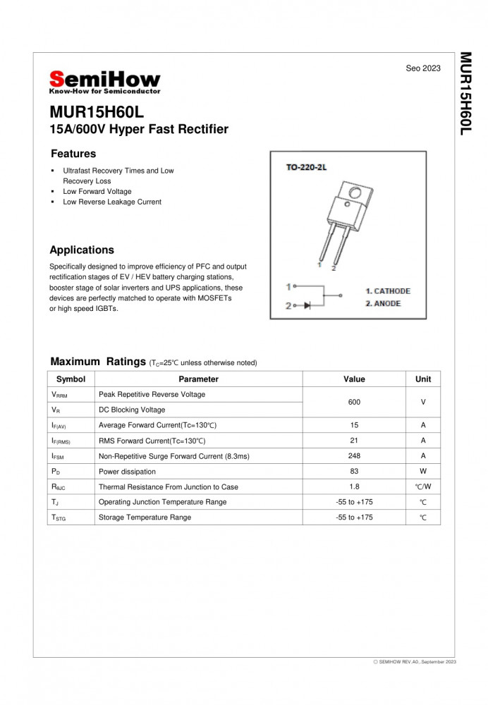 MUR15H60L datasheet page 1