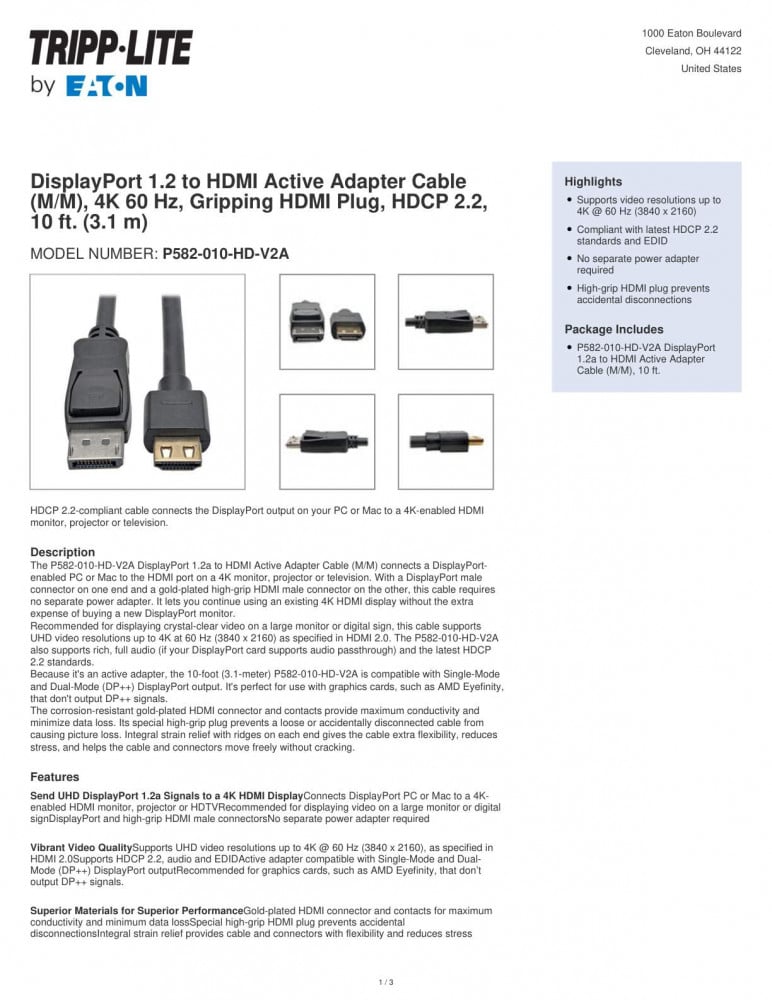 P582-010-HD-V2A technical document page 1