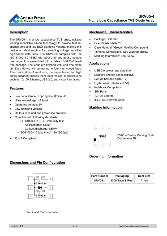 SRV05-4 datasheet page 1