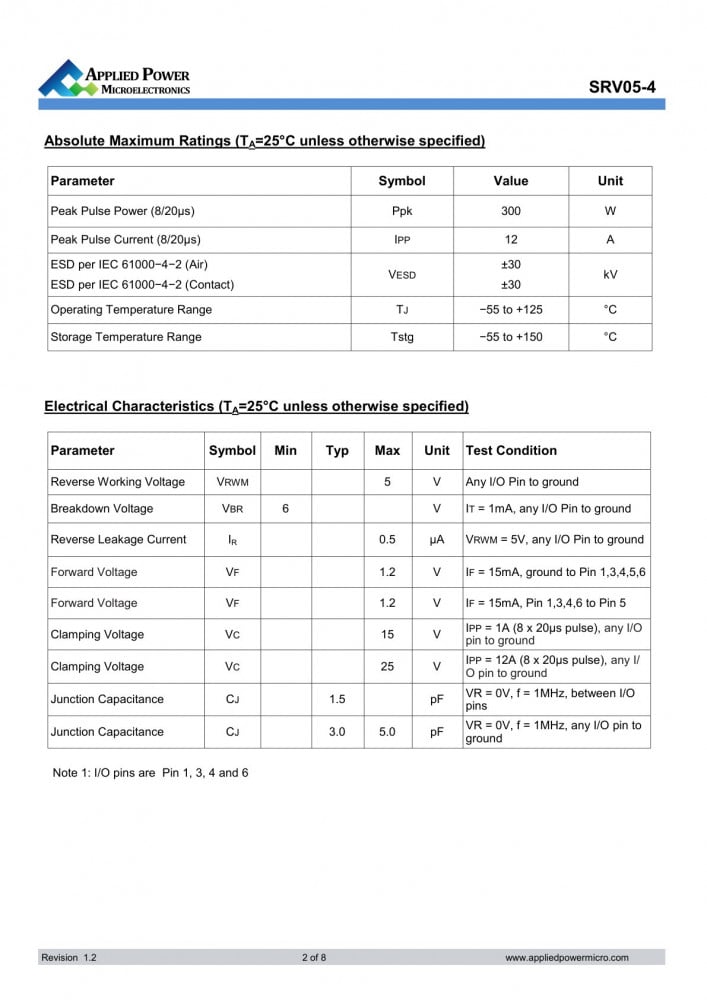SRV05-4 datasheet page 2