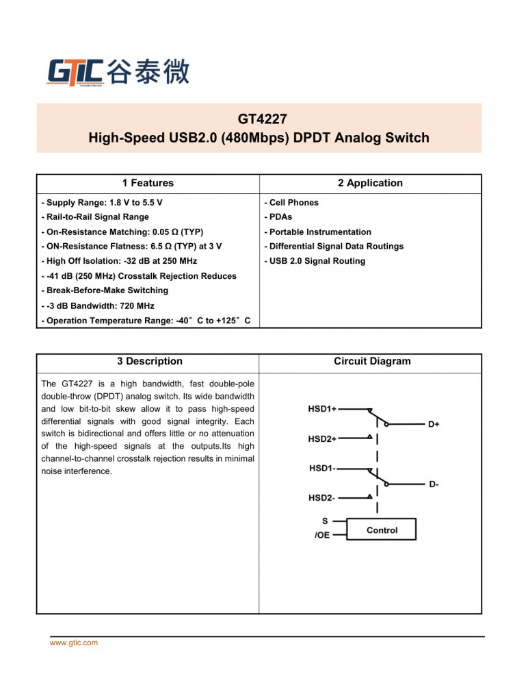GT4227QA datasheet page 1