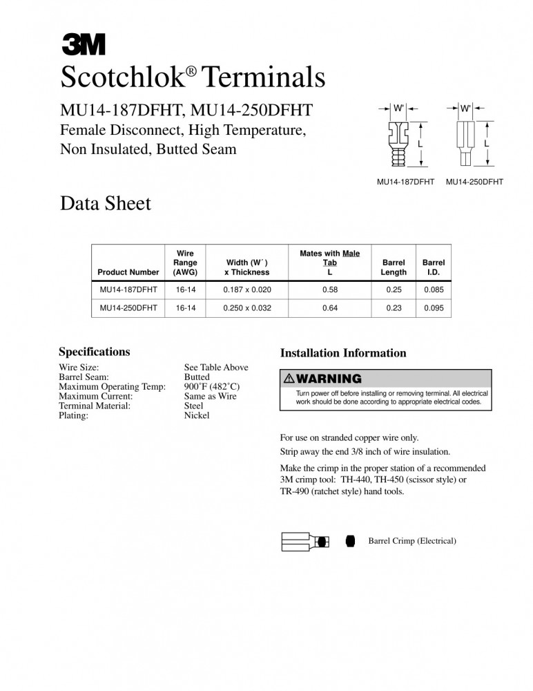 3M Scotchlok MU14-250DFHTK technical document page 1