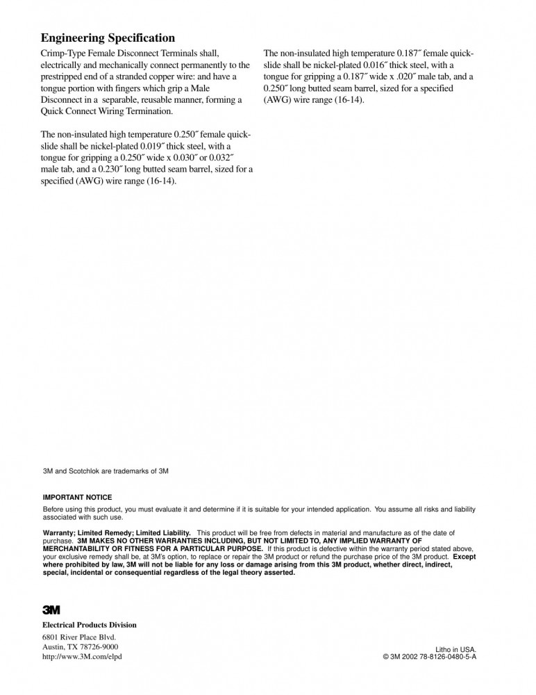 3M Scotchlok MU14-250DFHTK technical document page 2
