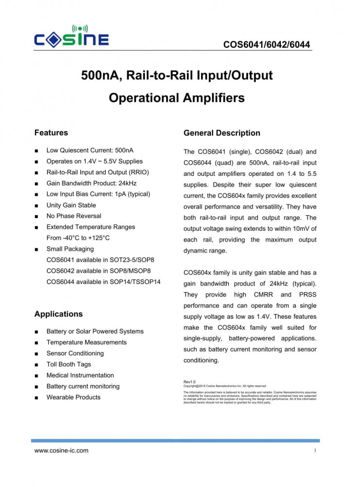 COS6042SR datasheet page 1