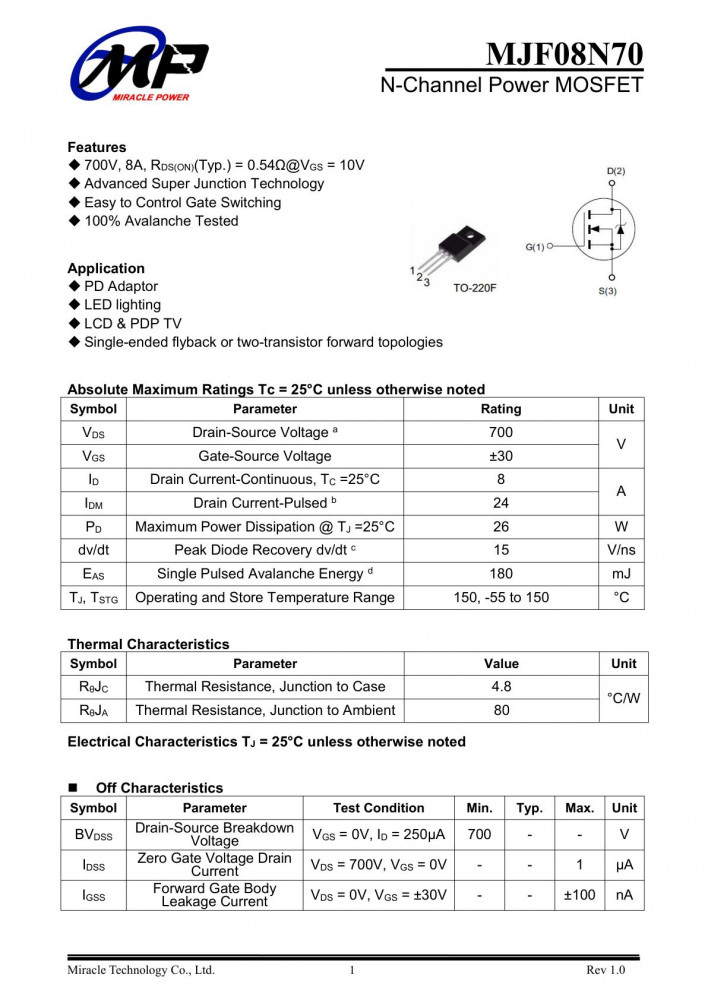 MJF08N70 datasheet page 1