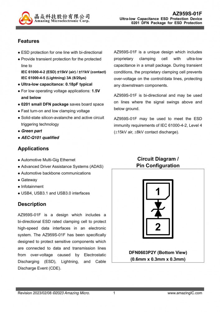 AZ959S-01F datasheet page 1