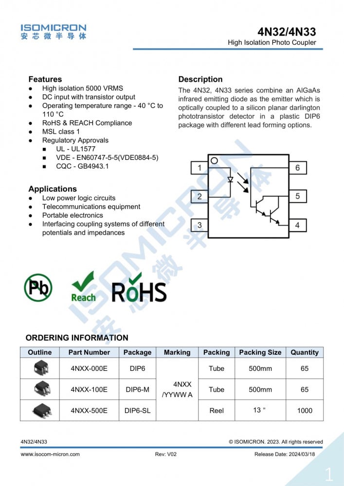 4N32-000E-AXW datasheet page 1