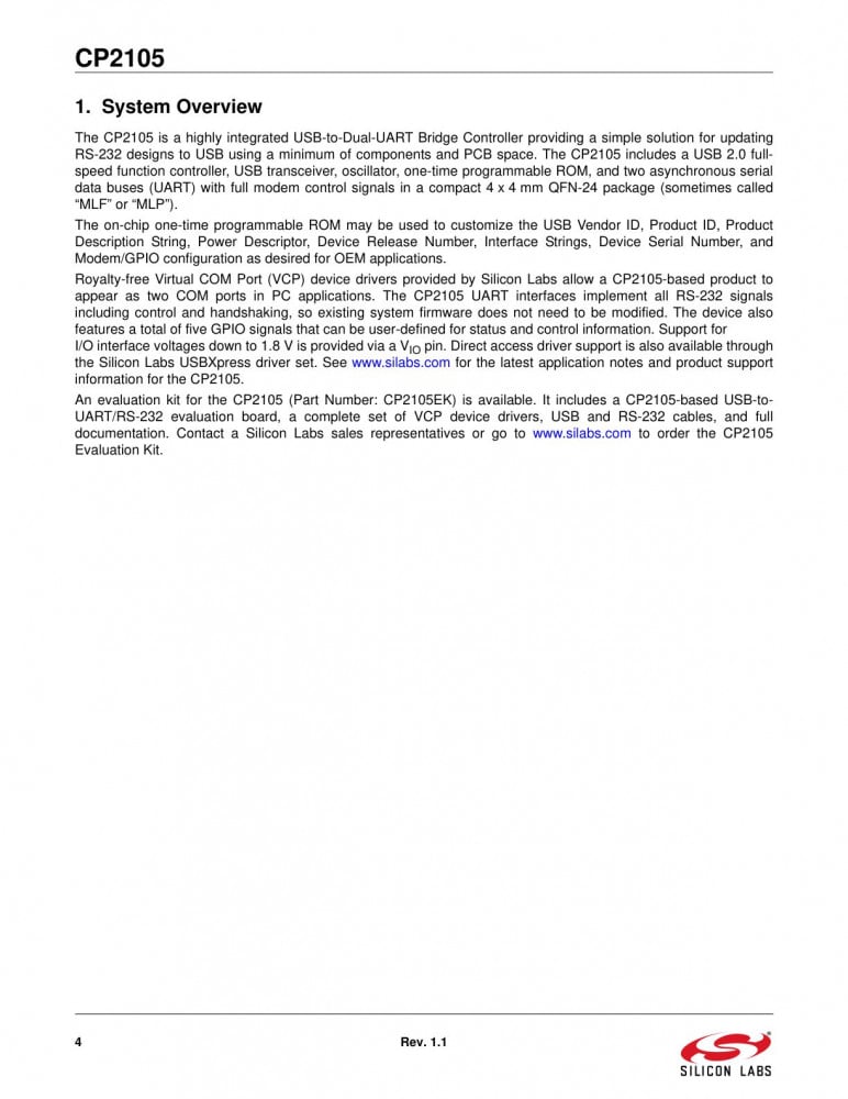 CP2105 datasheet page 4