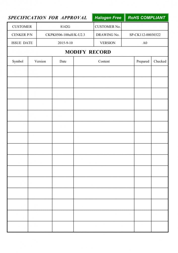 CENKER CKPK0506-100uH/K-U2.3 specification page 2