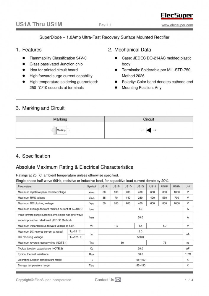 ElecSuper US1MA technical document page 1