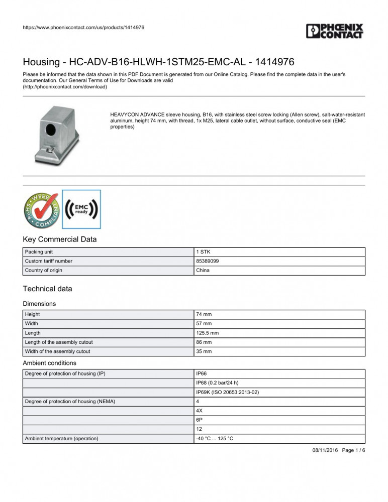 Phoenix Contact 1414976 product document page 1
