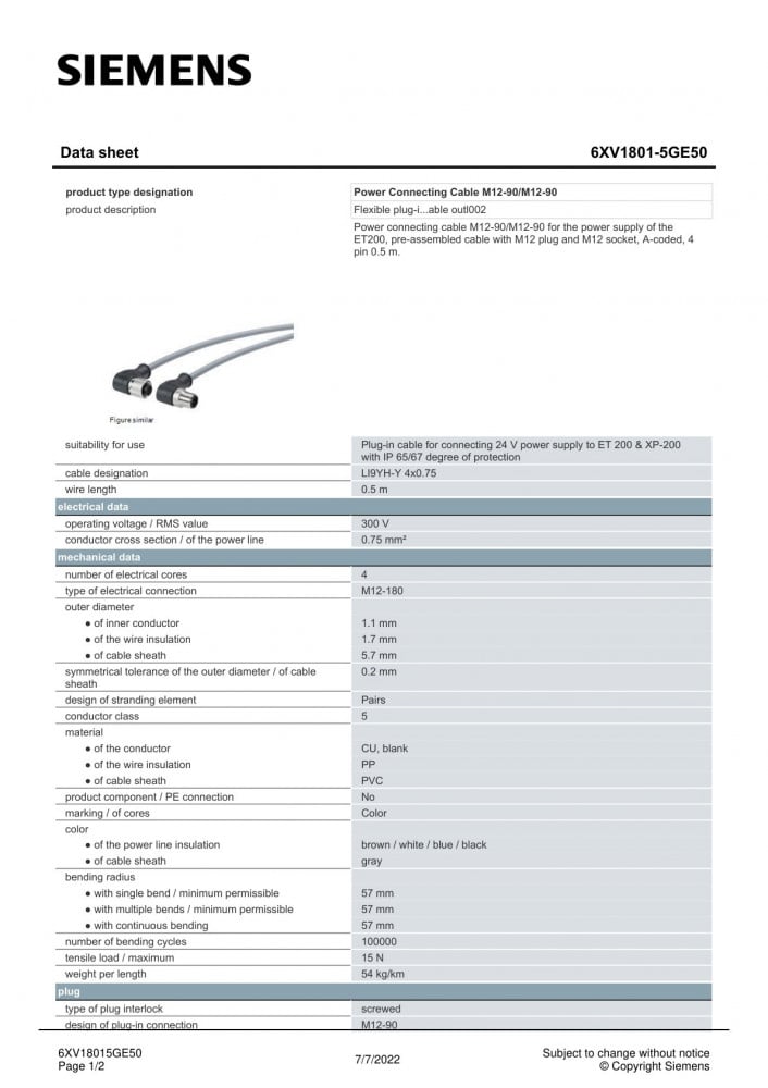 SIEMENS 6XV18015GE50 technical document page 1