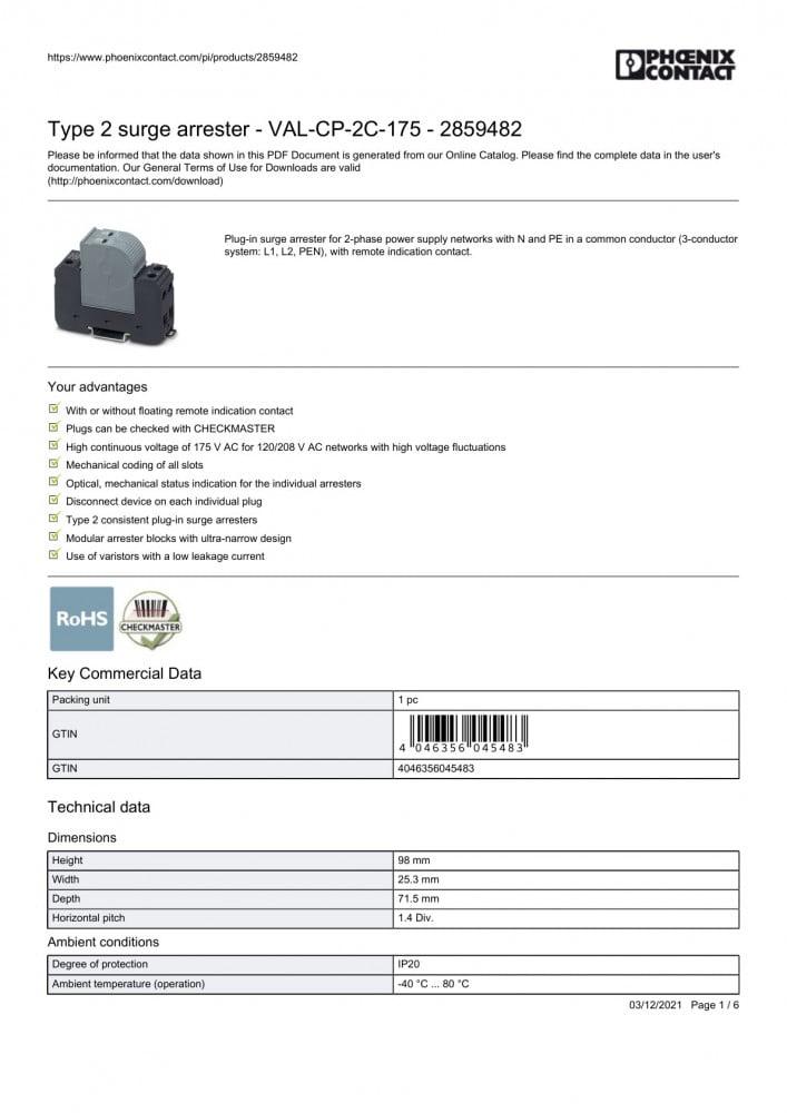 Phoenix Contact 2859482 technical document page 1