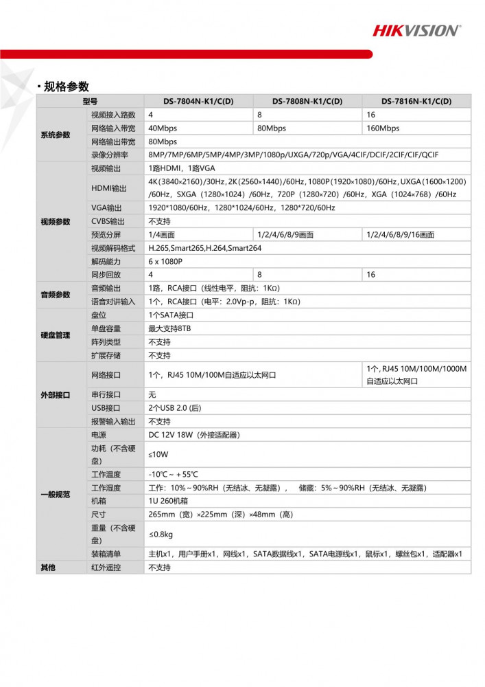 DS-7816N-K1/C technical document page 2