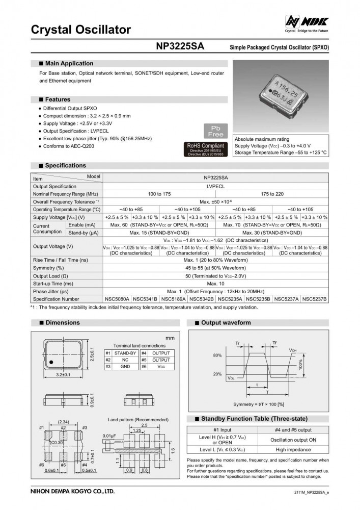 NDK NP3225SA technical document preview