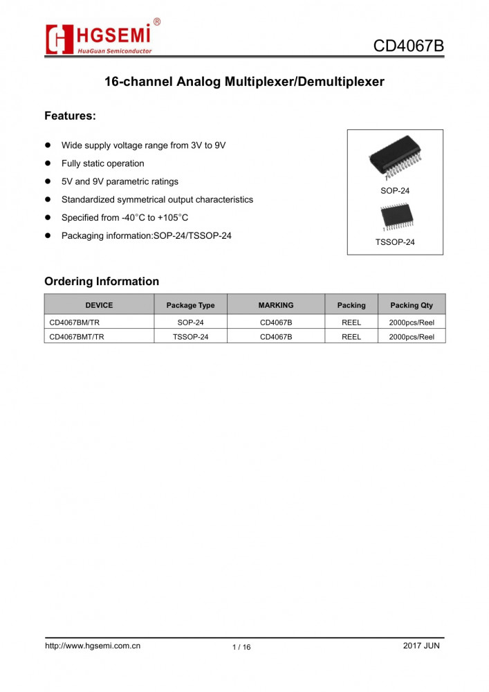 CD4067BMT/TR datasheet page 1