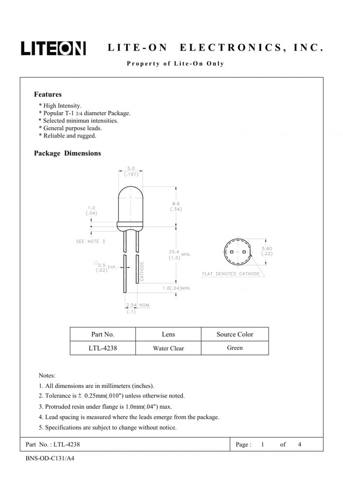 LTL-4238 datasheet page 1