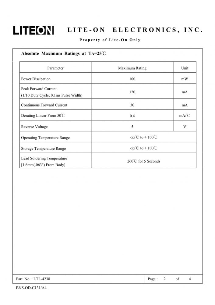 LTL-4238 datasheet page 2