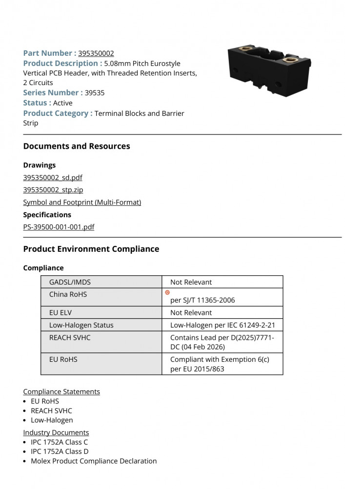 ESE Eurostyle terminal blocks product specification, page 1