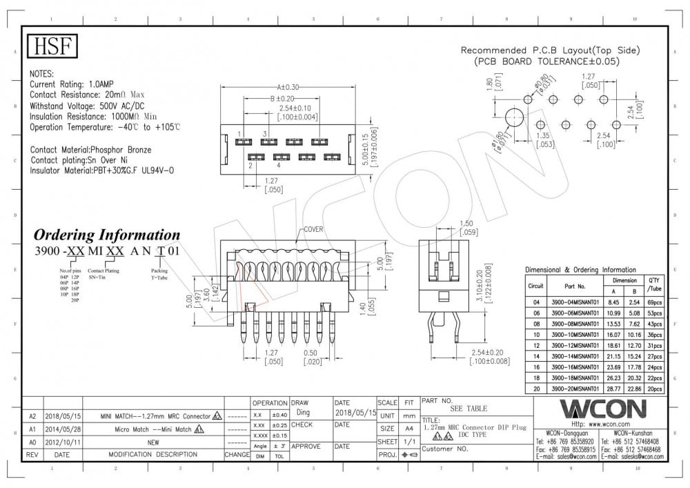 Wcon 3900-16MISNANT01 technical drawing and specification page