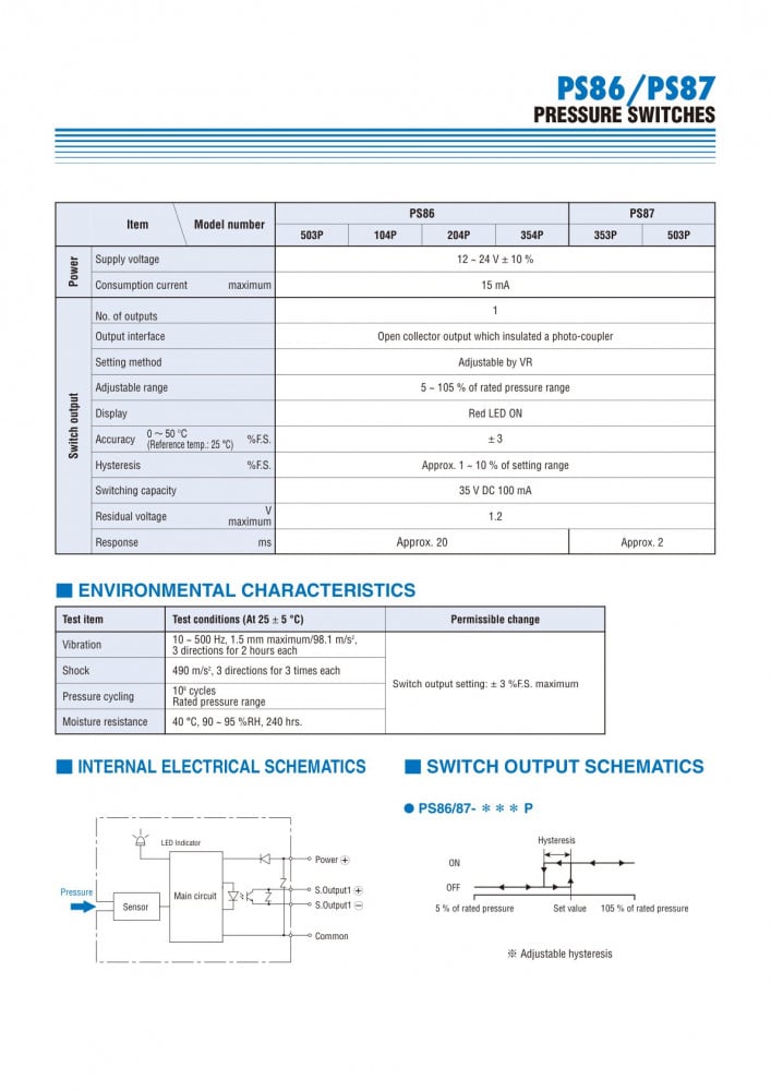 Nidec PS86 PS87 pressure switch datasheet page 3