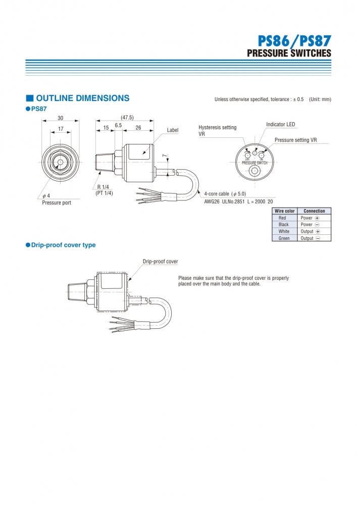 Nidec PS86 PS87 pressure switch datasheet page 5