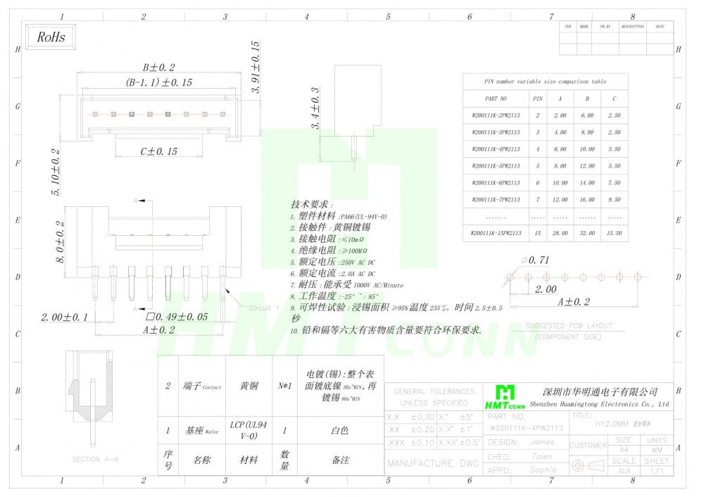 HMTCONN W200111K-8PW2113 technical drawing preview