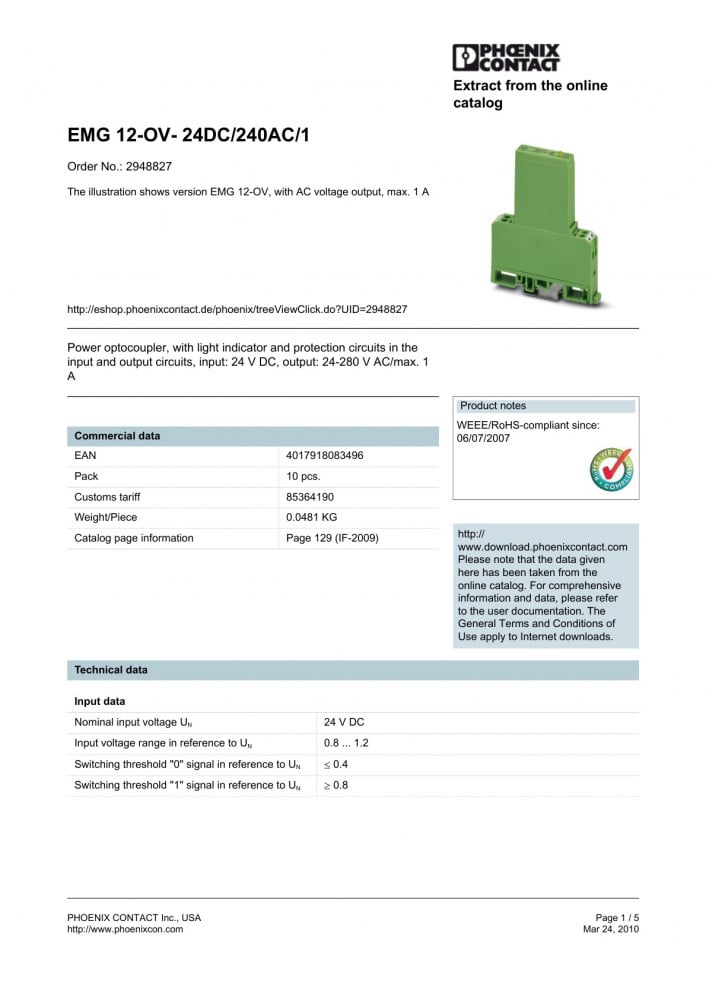 Phoenix Contact 2948827 technical document page 1