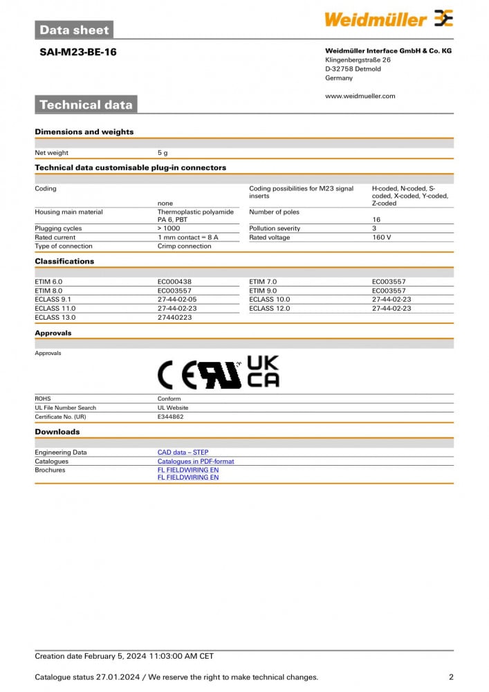 WEIDMULLER 1170090000 technical document page 2