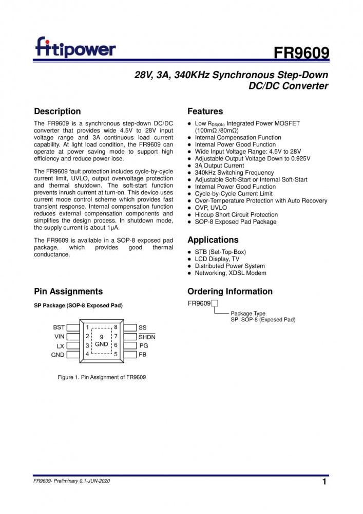 FR9609SP datasheet page 1