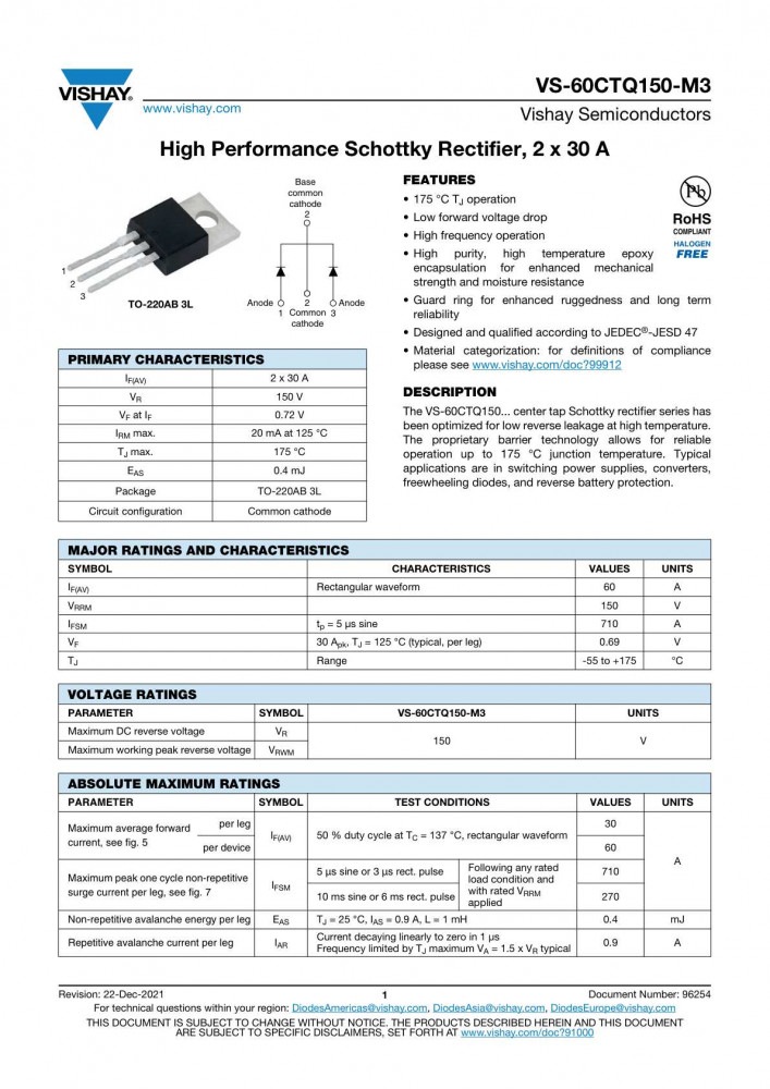 VS-60CTQ150-M3 datasheet page 1