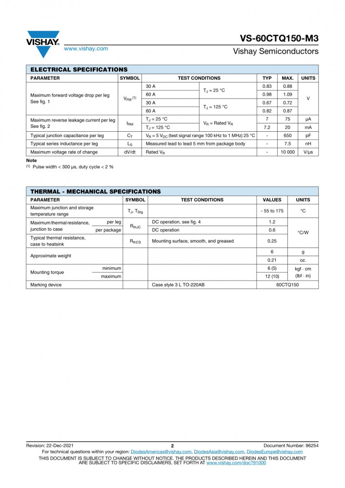 VS-60CTQ150-M3 datasheet page 2