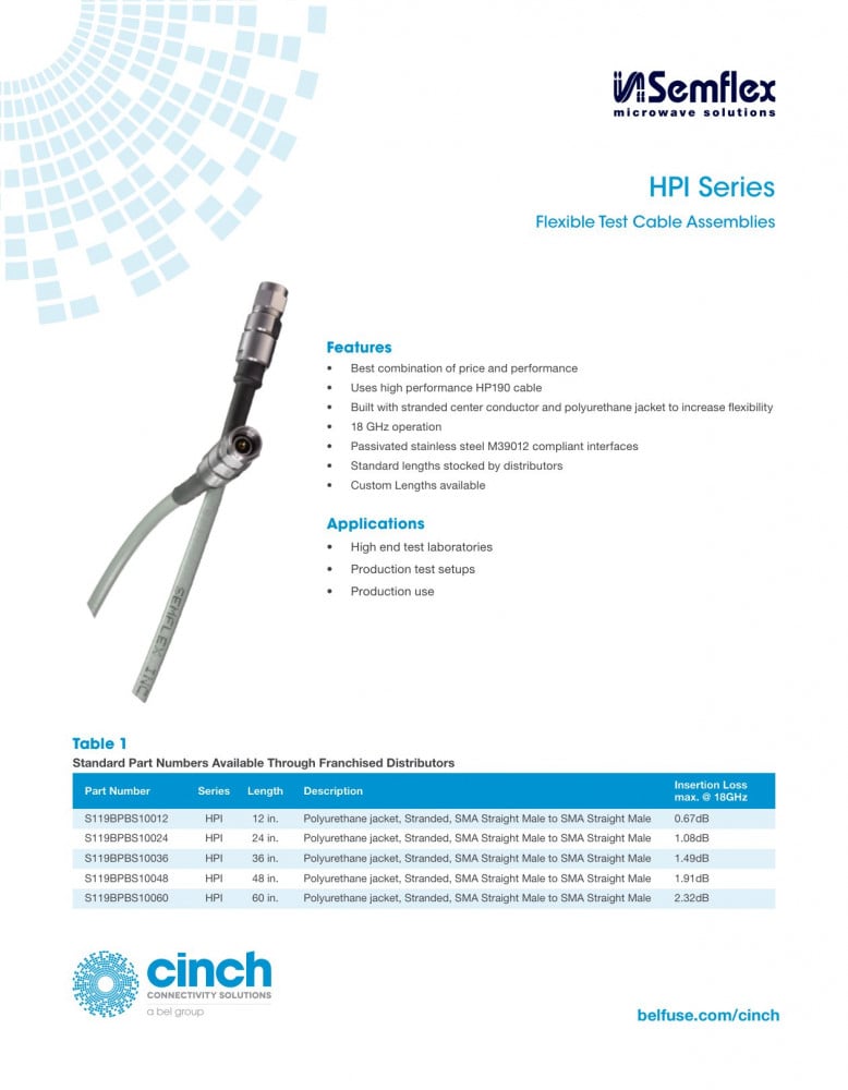 CINCH HPI series technical document page 1