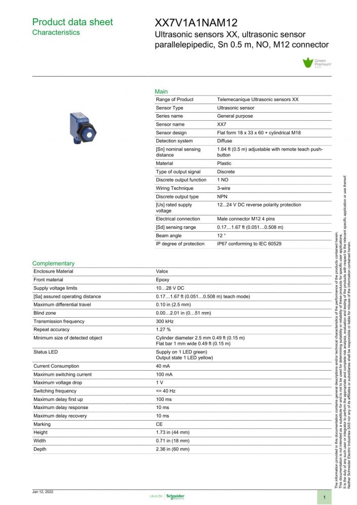 XX7V1A1NAM12 technical document page 1