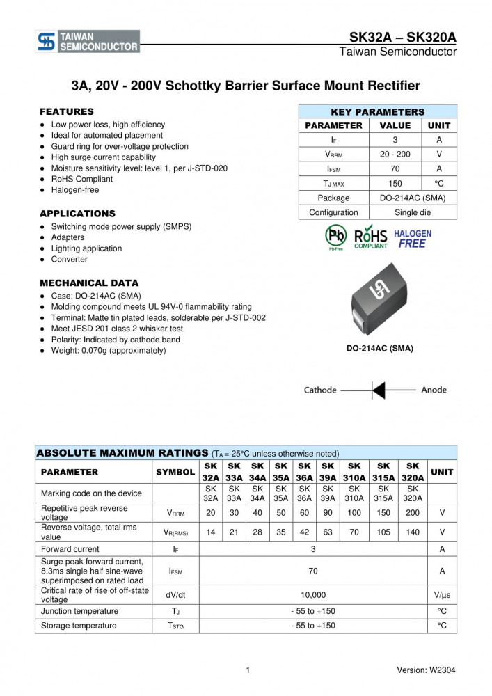 SK35A datasheet page 1